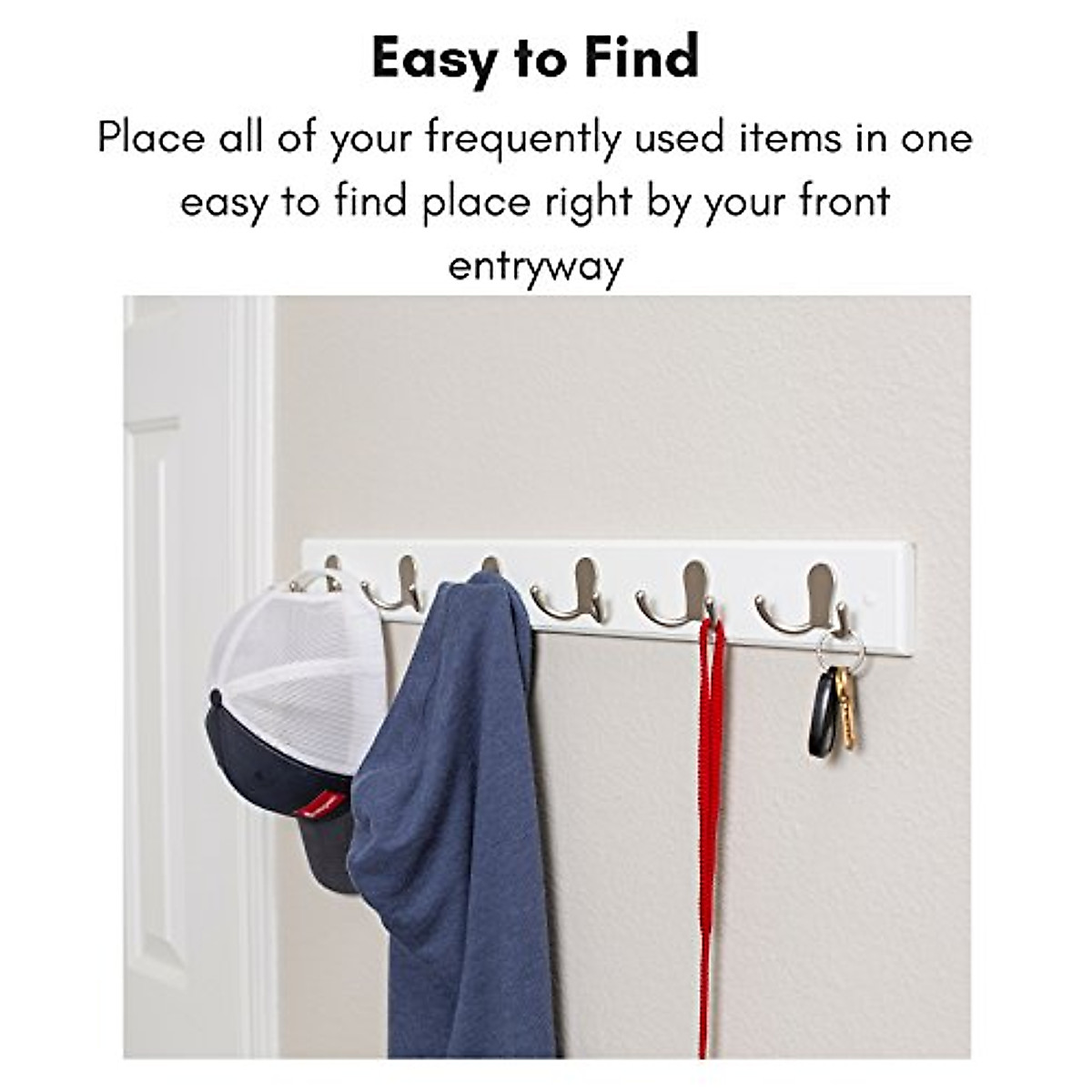 BIRDROCK HOME Dual Hook Coat and Hat Rack - 6 Dual Hooks - 27 Inches - Wall Mount - Decorative Home Storage - Entryway Foyer Hallway Bathroom Bedroom Rail - White Pine Finish - Satin Nickel Hooks