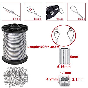 Vinyl Coated Picture Hanging Wire 1.5mm Up to 150lbs,100 Feet(30.5M) Stainless Steel Picture Wire Spool with 40Pcs Aluminum Crimping Sleeves,Heavy Wire for Hanging Picture Frame,Artwork,String Light