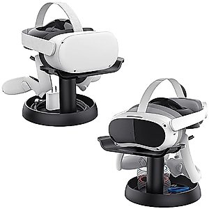 AMVR Stand Holder for Oculus Quest 2/HTC/PSVR2/Pico 4 - Universal VR Headset Display Dock with 2 Touch Controllers Hanger Station, Stable Bracket Storage Round Base, Mount Install Easy