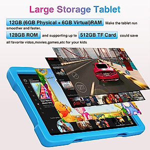 2024 Kids Tablet, 10 inch Android 13 Tablets for Kid Toddler 12GB+128GB 6000mAh Tablet with Shockproof Case, 5G WiFi, Kids Space Parental Control, 1280x800 HD Touchscreen, Bluetooth,Dual Camera -Blue