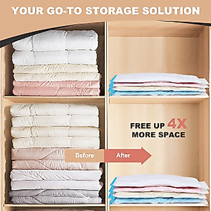 NATURELUX Vacuum Storage Bags, 20-Pack Space Saver, Zipper Vacuum Sealed Bags for Clothing, Clothes, Comforters and Blankets,Hand Pump Included (4 Jumbo/4 Large/4 Medium/8 Small)