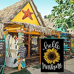 CROWNED BEAUTY Hello Sunshine Summer Garden Flag Sunflower Black 12×18 Inch Double Sided Burlap Vertical Yard Outside Flag