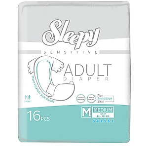 Sleepy Adult Diapers, Unisex for Sensitive Skin, Odour Control, Wetness Indicator, Comfortable &Adjustable, Maximum Absorbency & Leak Protection, Medium- 85-125 cm,Count-16PCs|SOHO
