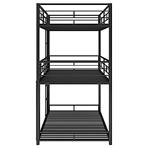 Triple Bunk Beds, Twin Over Twin Over Twin Metal Bunk Bed for Kids, Teens, Adults, Girls, Boys, Black