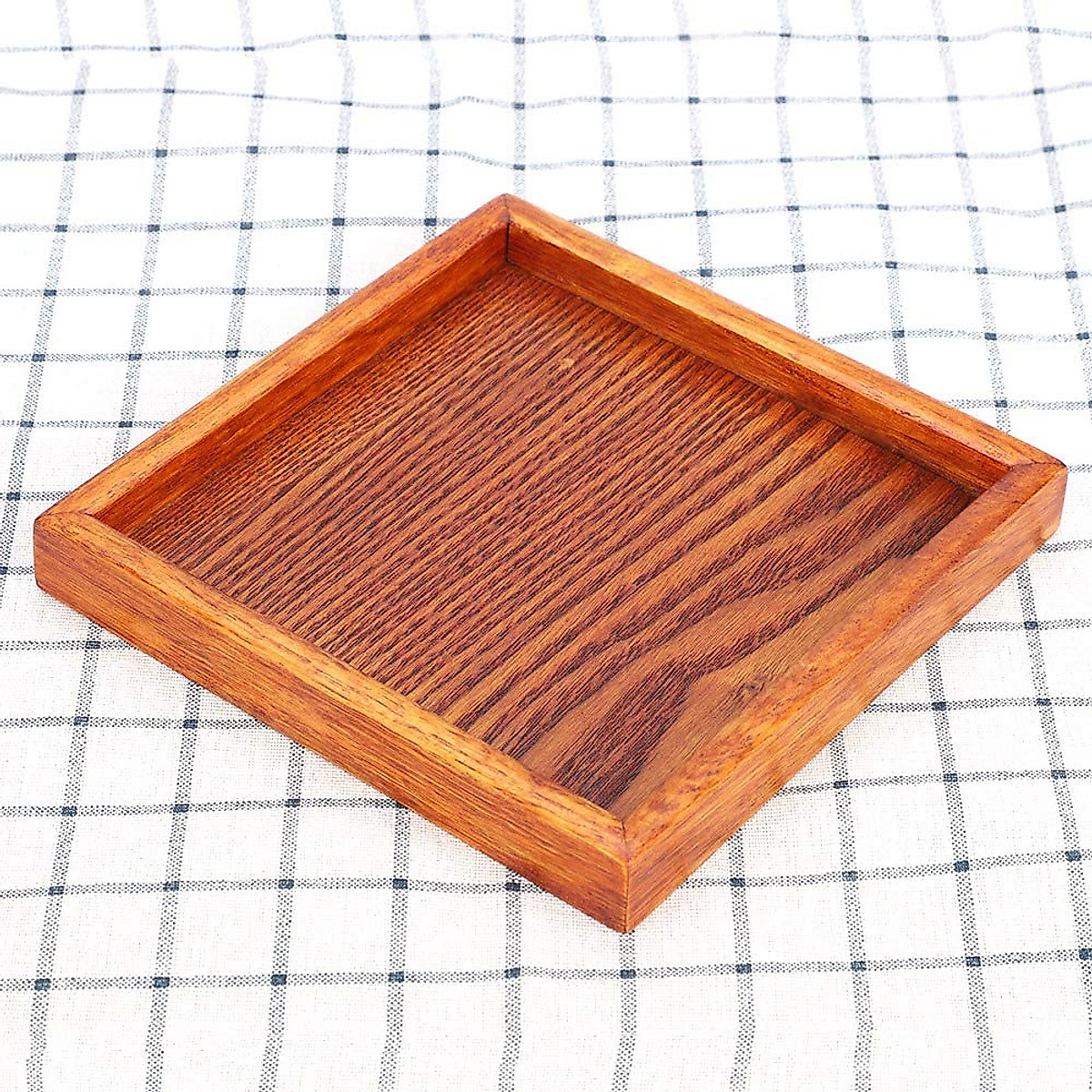 Fdit Small Portable Square Shape Solid Wood Tea Coffee Snack Food Dinning Serving Tray Plate for Home Kitchen Accessories(18 * 18 * 2)