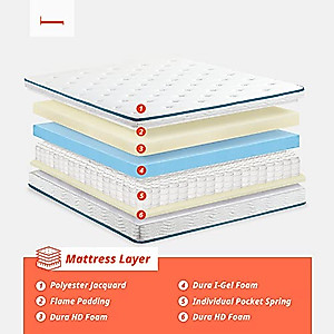 PrimaSleep 10 inch Hybrid Comfort Tight Top Spring Mattress Queen Size Dark Blue Piping,Cool I Gel Memory Foam, CertiPUR US Certified, Compressed Packing