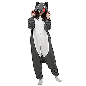 YAMENG Gray Wolf Onesie Adult For Women Men Animal Pajamas Cosplay Sleepwear Costume Cartoon Outfit（Large）