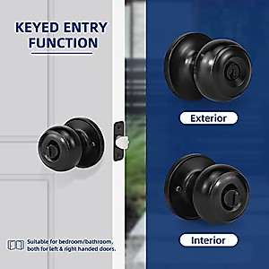 LOQRON Keyed Entry Door Knob for Entrance, Front Doorknob with Lock and Key for Exterior & Interior Right and Left Side Bedroom, Living Room, Matte Black,1 Pack