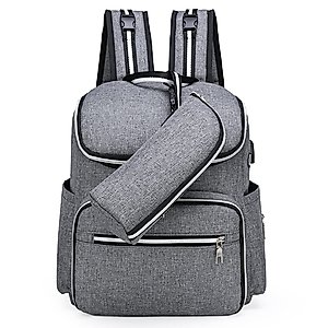 GUANGCAIJIA diaper bag waterproof backpack for cute baby boy girl with changing pad unisex stroller mommy hospital essentials (grey)