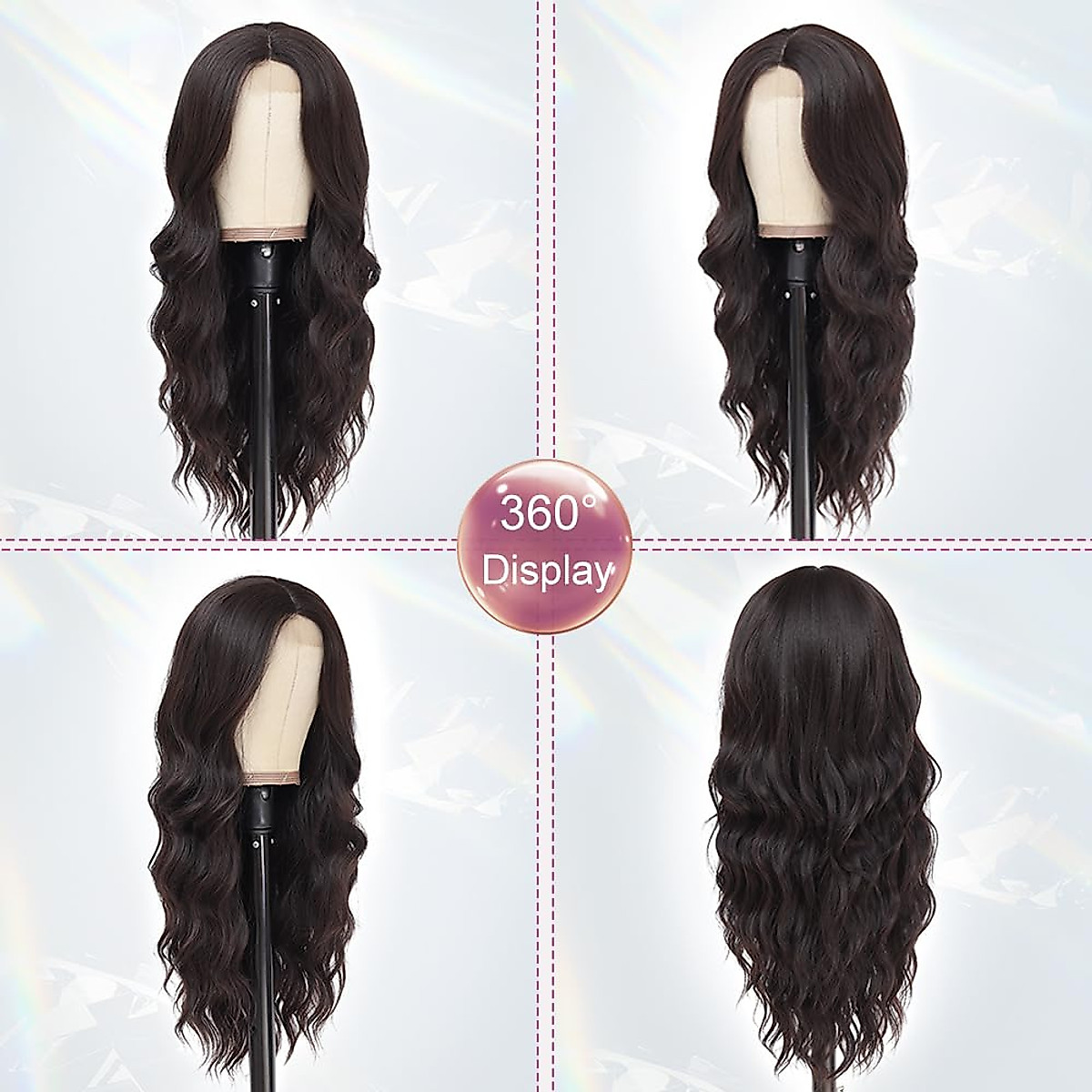 IFSUP Long Wavy Brown Hair Wig for Women 26Inch Dark Brown Curly Middle Part Wig Upgraded Synthetic Protein Fiber Wig Natural Looking Hair Replacement Wig(26'' Brown)