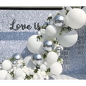 KALOR 10 Pcs 22 Inch White Mylar Balloons, Large 4D Giant Round Foil Balloon Big Mirror Metallic Balloons for Birthday Party Baby Shower Gender Reveal Supplies