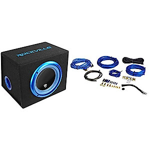 Rockville RVB10.1A 10" 500W Powered Car Subwoofer+Sub Enclosure Box+Amp Wire Kit