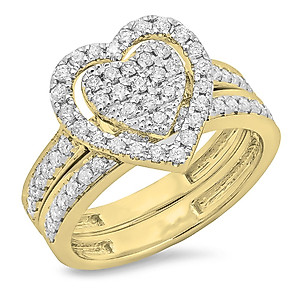 Dazzlingrock Collection 0.80 Carat (Cttw) 14K White Diamond Heart Shaped Engagement Ring Set 3/4 CT, Yellow Gold, Size 6.5