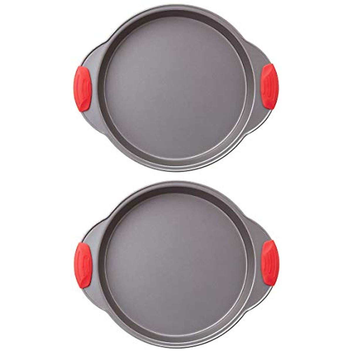 Amazon Basics Non-Stick, Round Cake Pan, 9-Inch, Gray with Red Grips, 2-Pack
