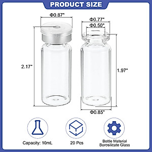 PATIKIL 10ml Sample Vials, 20 Pack Lab Empty Vials with Butyl Rubber Stopper and Crimp Top Caps Borosilicate Glass Vial, Transparent