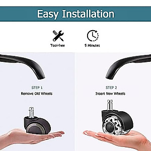 Office Chair Wheels,5 Pack (11x22 mm) Universal Caster Wheels Replacement for All Hardwood and Carpet Floors, Heavy Duty Roller Style Computer Desk Chair Casters