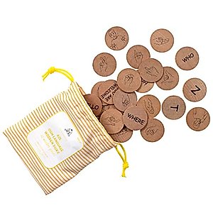 THE FRECKLED FROG Sign Language Wooden Disks - Set of 42 - American Sign Language Memory Game for Ages 2+ - Teach the Alphabet and Common Words