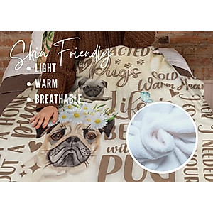 Pug Gifts for Pug Lovers, Pug Flannel Blanket for Pug Lovers, Soft Throw Blanket 50"x 65"