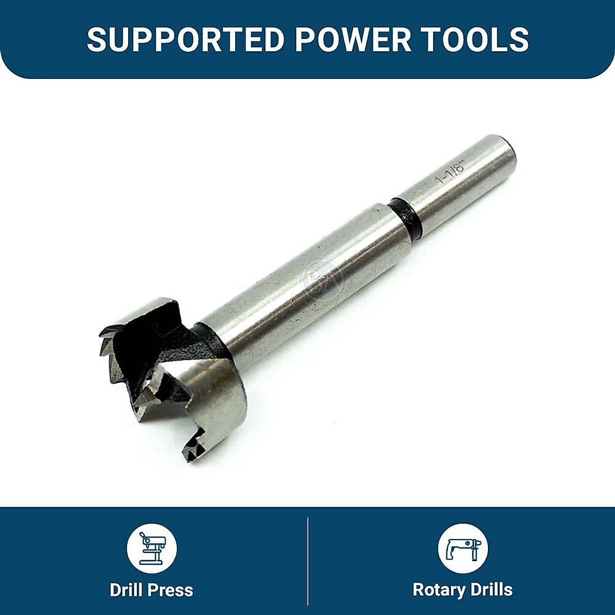 Benchmark Abrasives Drilling Forstner Drill Bit for Smooth Cutting, Woodworking Tool for Cutting Holes, Punching in Soft Hard Wood, Round Shank Fit Drills, Drill Presses (1-1/8")