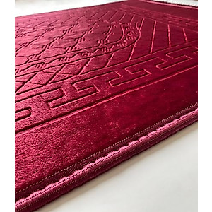 Prayer Rug Muslim Mat Islamic - Thick Prayer Rug Sajadah for Kids Men Women with Islam Prayer Beads for Eid Travel Ramadan, Soft and Luxury (Red)