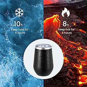 MEWAY 12oz Stainless Steel Wine Tumbler with Lid - Double Wall Vacuum Insulated Swig cups for Hot and Cold Drinks, Ideal for Coffee, Beer, Wine gifts for Women under 10 dollars(Black Leopard,1)