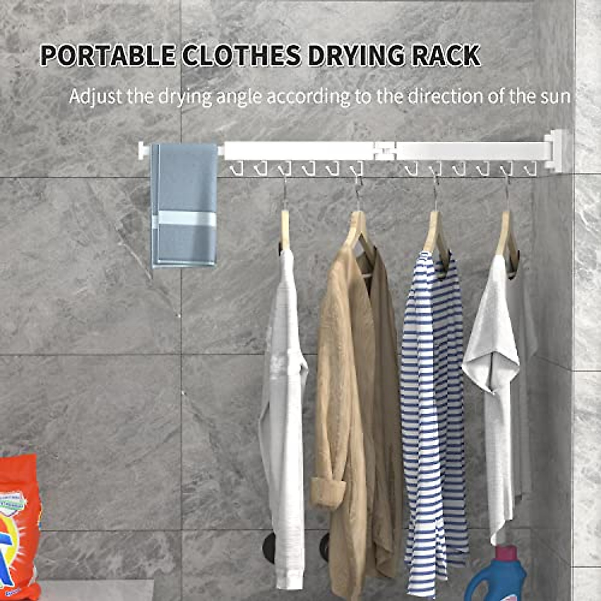 BESTHLS Wall Mounted Portable Clothes Drying Rack with Space Saver Clothes Hangers Design Universal for Balcony Mudroom Bedroom Kitchen Foldable Laundry Rack (2-Pole White)