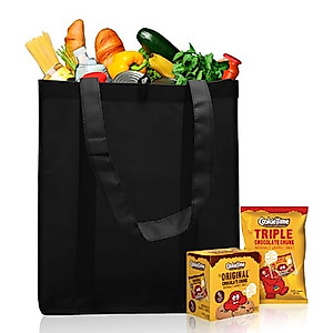 Swotiva Reusable Grocery Bags 10 Pack, Eco-Friendly Tote Bags with Reinforced Handle and Removable Bottom, 15"x13"x10" Large Washable Non-woven Shopping Bags for Groceries Gift Parties, Black