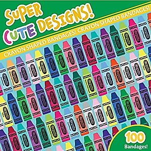 Crayola Shaped Antibacterial Kids Bandages, 100 CT | Great for Birthdays, Party Supplies, Stickers, Stocking Stuffer or White Elephant Gift | Adhesive Bandages for Minor Cuts, Scrapes, & Burns