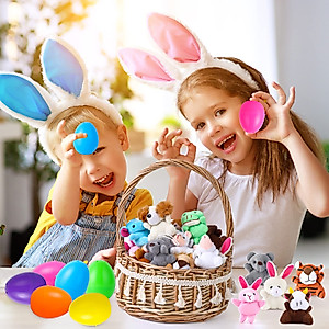 ThinkMax 24 pcs Easter Eggs Filled with Mini Plush Animals Toy for Basket Stuffers/Fillers, Hunt, Party Favor
