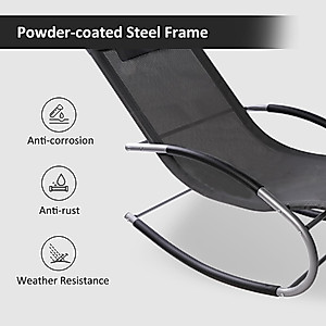 Patio Rocking Lounge Chair Outdoor Chaise,Outdoor Furniture, Weather-Resistant,for Lawn,Backyard,Garden,Park,Poolside,Deck,with Removable Pillow and Textilene Fabric, Dark Grey (Easy to Assemble)