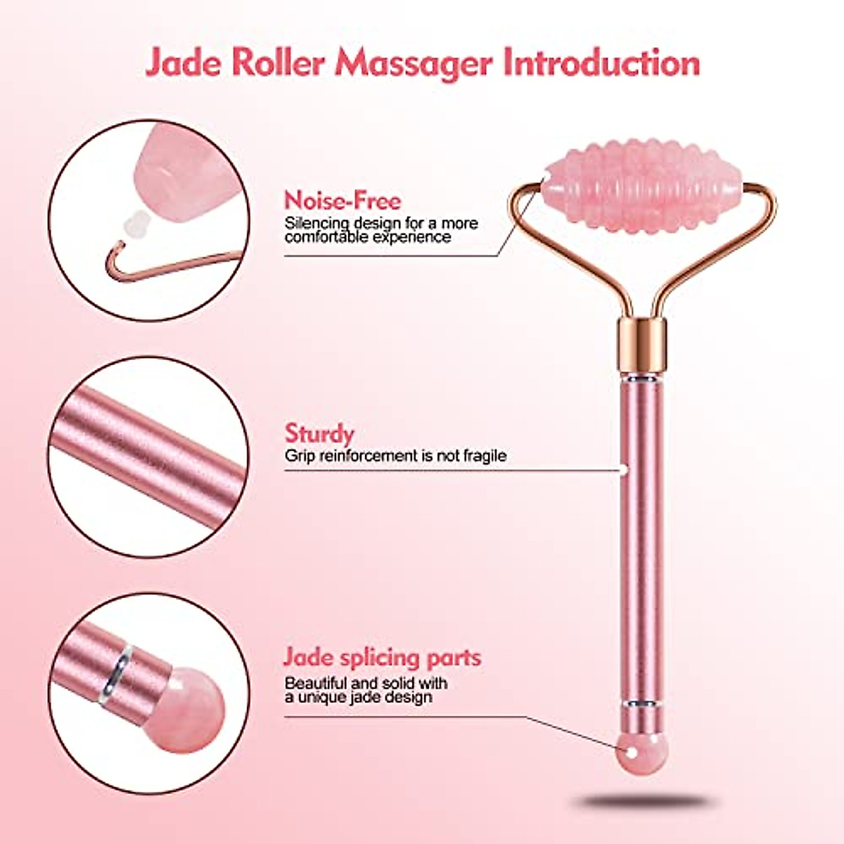5 in 1 Facial Jade Roller Massager Set-Natural Jade Ridge Roller, Facial Jade Roller, Eye Roller, Body Roller and Silicone Brush. Rose Quartz Massager for Face, Eye, Chin, Body, Neck