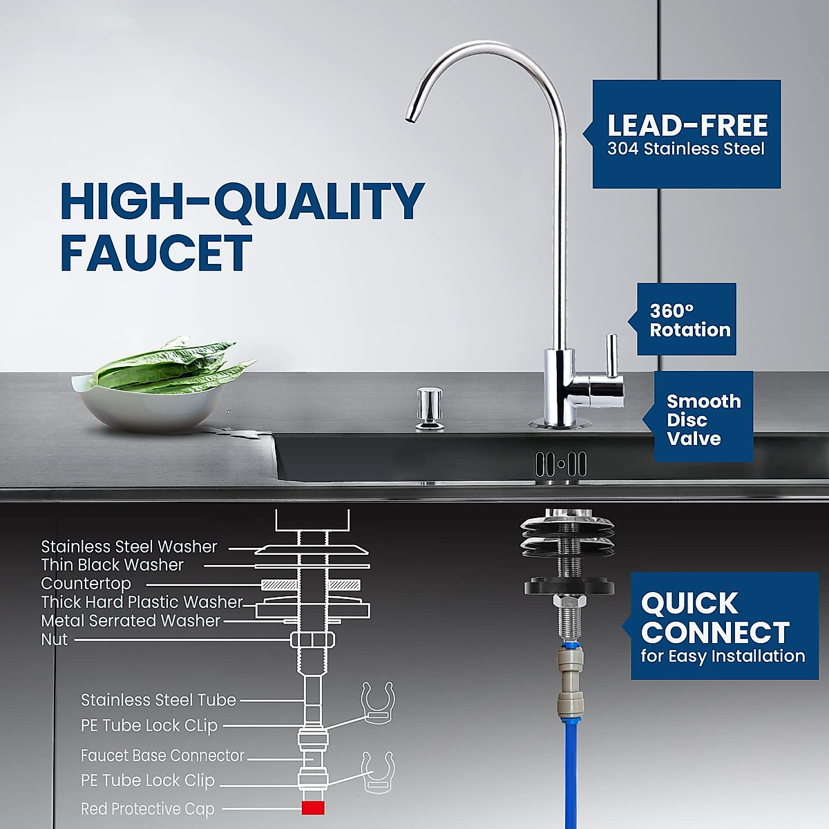 COMFEE’ 5-Stage Reverse Osmosis System, NSF Certified Water Filter for Under Sink, Easy DIY Installation, Ultra Safe Drinking Water Filtration System, Leak-Free RO System, Quiet Operation, 75 GPD