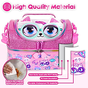 YOYTOO Kids Double Decker Cooler Insulated Lunch Bag Large Tote for Boys, Girls, Men, Women, with Adjustable Strap, Cat