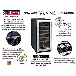 Allavino 15" Wide FlexCount II Tru-Vino 30 Bottle Single Zone Stainless Steel Left Hinge Wine Refrigerator