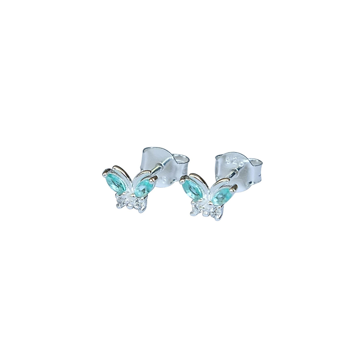 Butterfly Blue CZ Cubic Zirconia Stone, Pair, 925 Sterling Silver Small Studs for Women, Cartilage Earring, Tarnish & Water Resistant, By MiYa Jewelry Creations