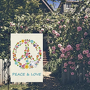 Peace and Love Garden Flag 12x18 Double Sided, Small Burlap Pray Pigeon Floral Garden Yard Flags World Peace on Earth Sign Hope Flag for Seasonal Outside Outdoor Hippie Decor (ONLY FLAG)