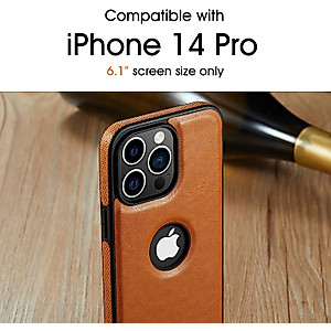 Casus Designed for iPhone 14 Pro Case Compatible with MagSafe Leather Slim Logo View Luxury Elegant Thin Protective Cover (2022) 6.1" - Brown