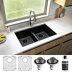 Karran QU-810 32" Undermount Double Equal Bowl Quartz Kitchen Sink Kit in White