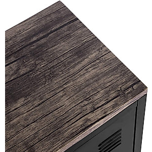 FurnitureR Office File Storage Console Cupboard Metal Cabinet 3 Door Cupboard Locker Organizer with Walnut MDF Top Black Metal Frame