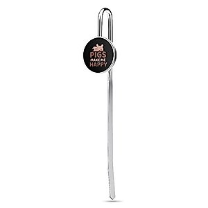 Pigs Make Me Happy Vintage Metal Bookmark Silver Book Marker Birthday for Book Lovers 1"