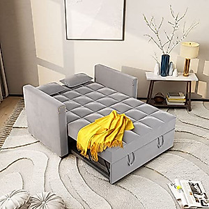 Convertible Sofa Bed, 3-in-1 Multi-Functional Velvet Sleeper Couch Pull-Out Bed, 48'' Loveseat Bed Chaise Lounge with Adjustable Backrest and Pillows, Hidden Side Table for Living Room, Small Space