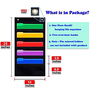 Headif Premium Door Hanging File Organizer,Cascading Wall File Storage Pocket Chart, 5 Pockets Folder Holder & 2 Hangers, Perfect for Classroom Office School and Home Use Organization