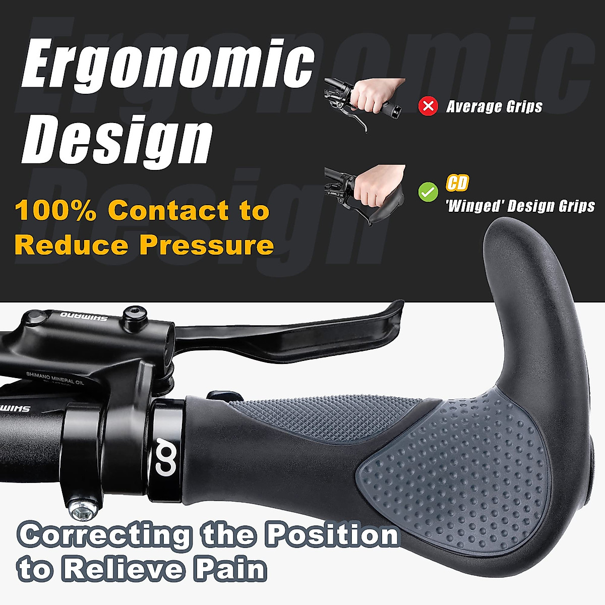 CyclingDeal Mountain Bike Bicycle Handlebar Grips - with Specialized Ergonomic & Anti-Slip Design for MTB & Hybrid Bikes - 1 Pair of Soft Gel Grips - Grips with Bar Ends
