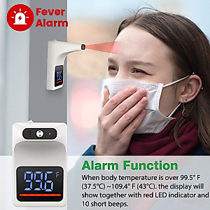 GEKKA Wall Mounted Infrared Forehead Thermometer for Adults, Non Contact Digital Wall Thermometer with LCD Display Fever Alarm Accurate Instant Reading for Offices, Schools, Factories