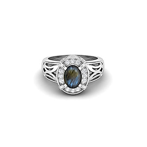 MOONEYE 8x6mm Natural Oval Shape Labradorite 925 Sterling Silver Filigree Celtic Solitaire Women Ring (Sterling Silver, 5)