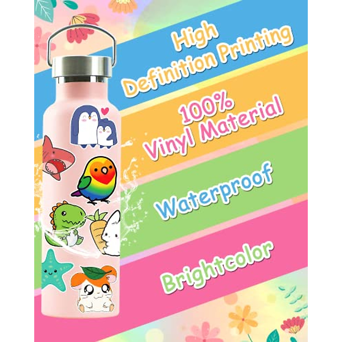 Zartores 300 PCS Cute Stickers for Kids, Water Bottle Stickers, Vinyl Stickers Waterproof Aesthetic Stickers Stickers Pack for Laptop Skateboard, Phone, Kawaii Animal Sticker for Teens, Girls