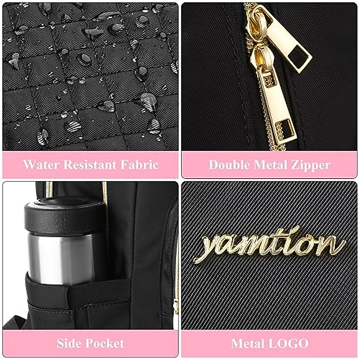 YAMTION Black Backpack for Women and Teen Girls,School Backpack TSA Laptop Bookbag with USB for College University Business Work Travel