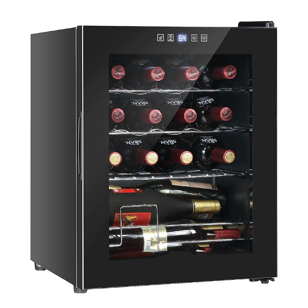 16 Bottle Wine Fridge, Freestanding Compressor Cooler Refrigerator, Beverage Wine Cooler Chiller with Digital Temperature Control & Double-layer Glass Door for Red White Wine, Champagne, Beer