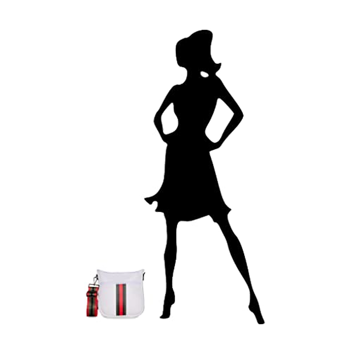 Haute Shore - Jeri Trento Crossbody Tote, White Coated W/Red, Black, & Green Stripe