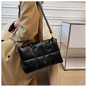 Women's Trendy Quilted Crossbody Bags Adjustable Chain Strap Cassette Puffer Padding Shoulder Bag Puffy Hobo Bag (Black)